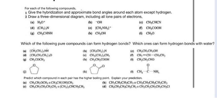 Solved For each of the following compounds, 1. Give the | Chegg.com