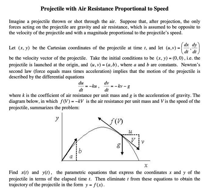 Solved Projectile with Air Resistance Proportional to Speed | Chegg.com