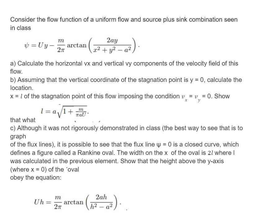 Solved Consider the flow function of a uniform flow and | Chegg.com