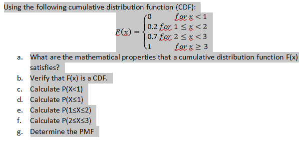 Solved 4.Using the following cumulative distribution | Chegg.com