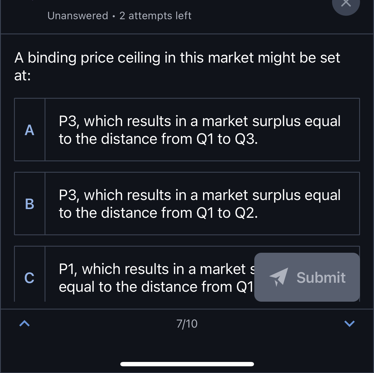 Solved Unanswered *2 ﻿attempts leftA binding price ceiling | Chegg.com
