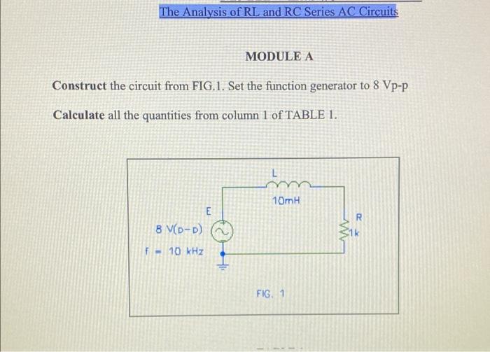 Solved The Analysis of RL and RC Series AC Circuits MODULE A | Chegg.com