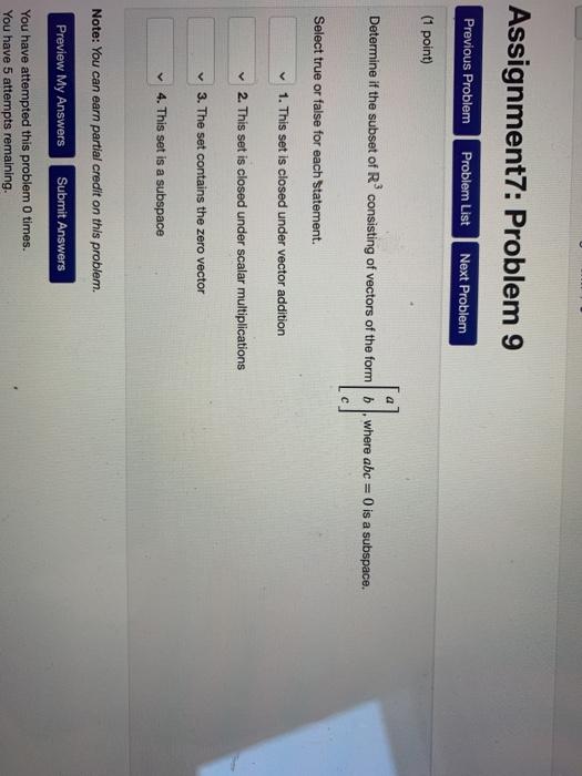 Solved Assignment7 Problem 9 Previous Problem Problem List 
