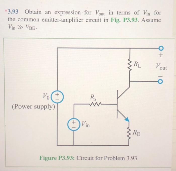 Solved *3.93 Obtain an expression for Vout in terms of Vin | Chegg.com