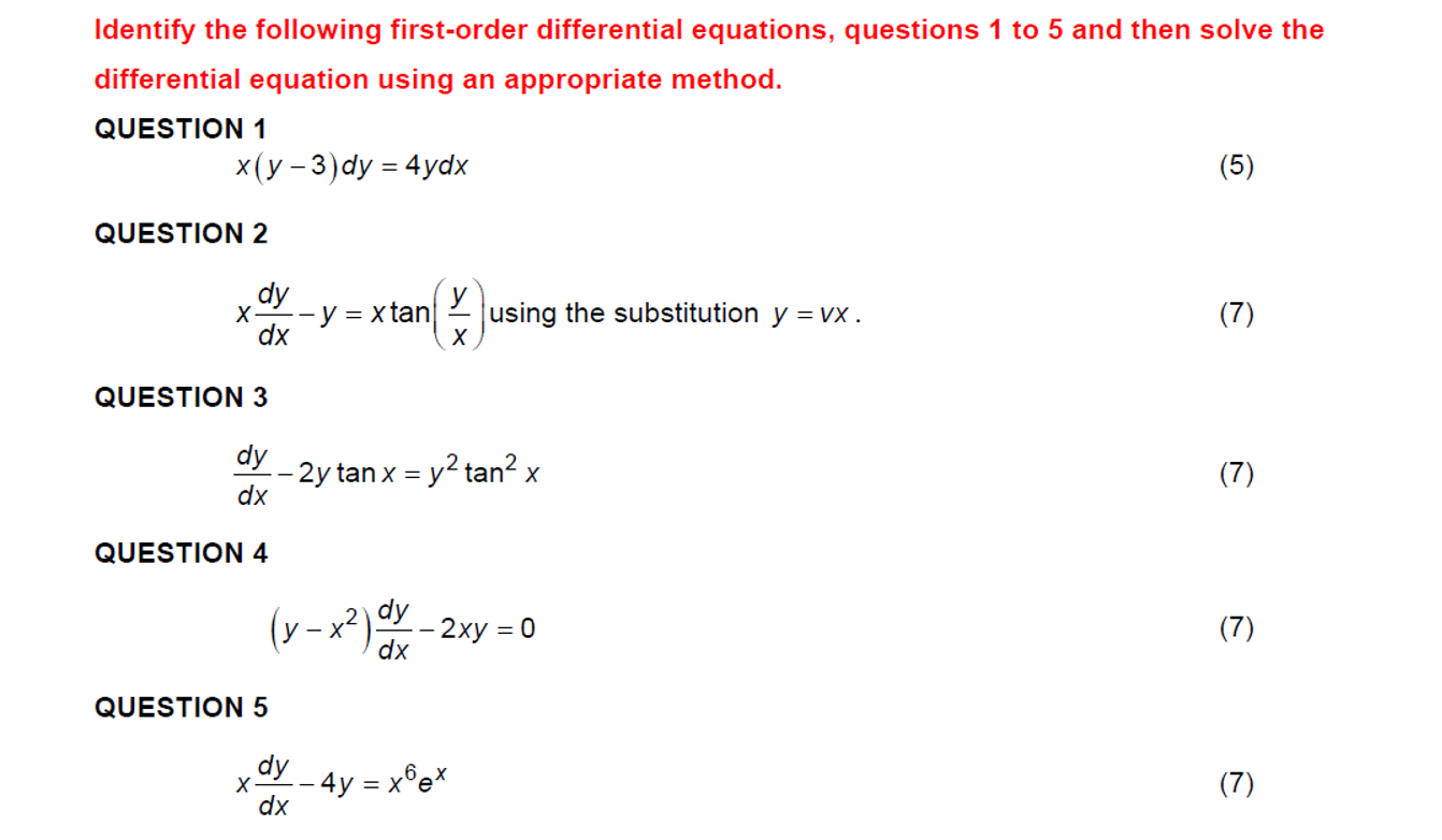 Solved Identify the following first-order differential | Chegg.com