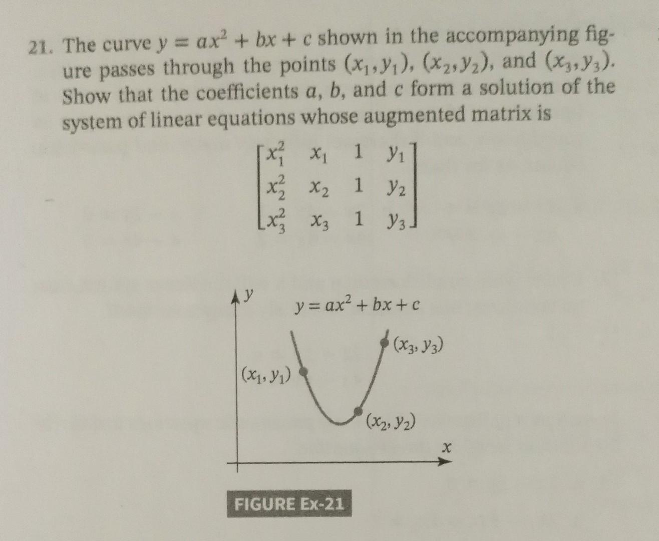 Solved 21. The curve y=ax2+bx+c shown in the accompanying | Chegg.com