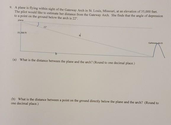 Solved 9. A plane is flying within sight of the Gateway Arch | Chegg.com
