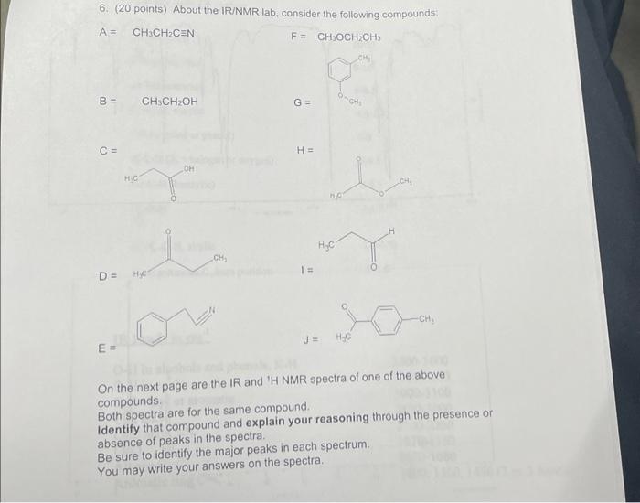 Solved 6. (20 points) About the IR/NMR lab, consider the | Chegg.com