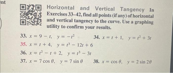 Solved Horizontal and Vertical Tangency In Exercises 33-42, | Chegg.com