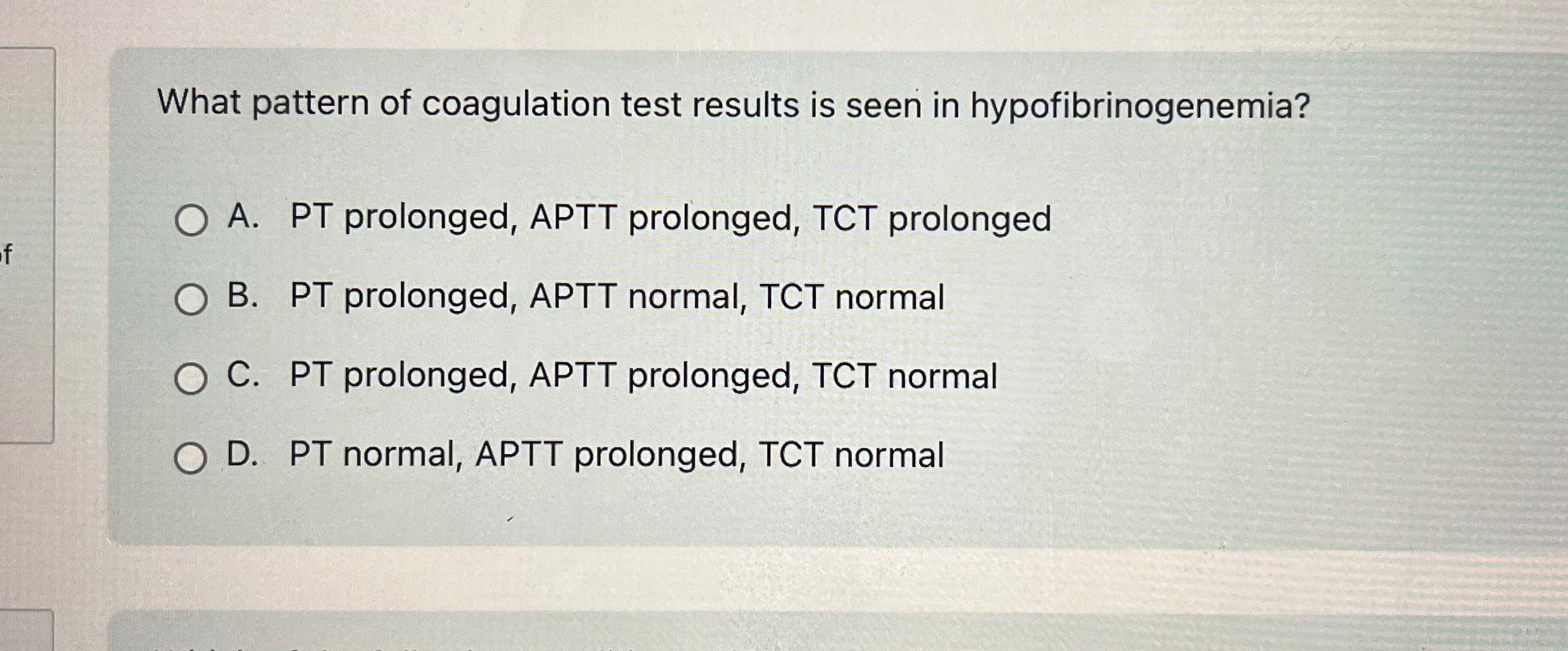 Solved What pattern of coagulation test results is seen in | Chegg.com