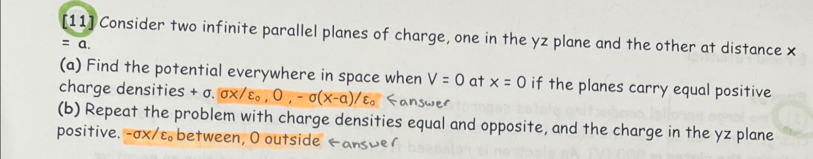 [11] ﻿Consider two infinite parallel planes of | Chegg.com