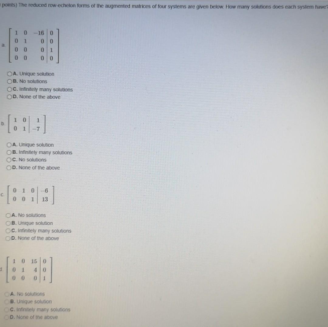 Solved points) The reduced row echelon forms of the | Chegg.com