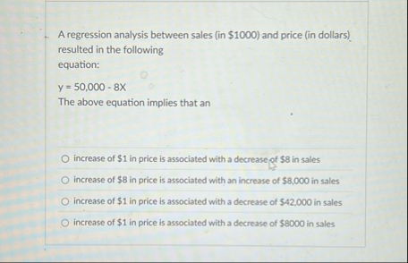 Solved A regression analysis between sales (in $1000 ) ﻿and | Chegg.com