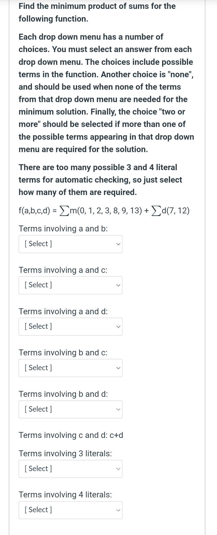 Find the minimum product of sums for the following | Chegg.com