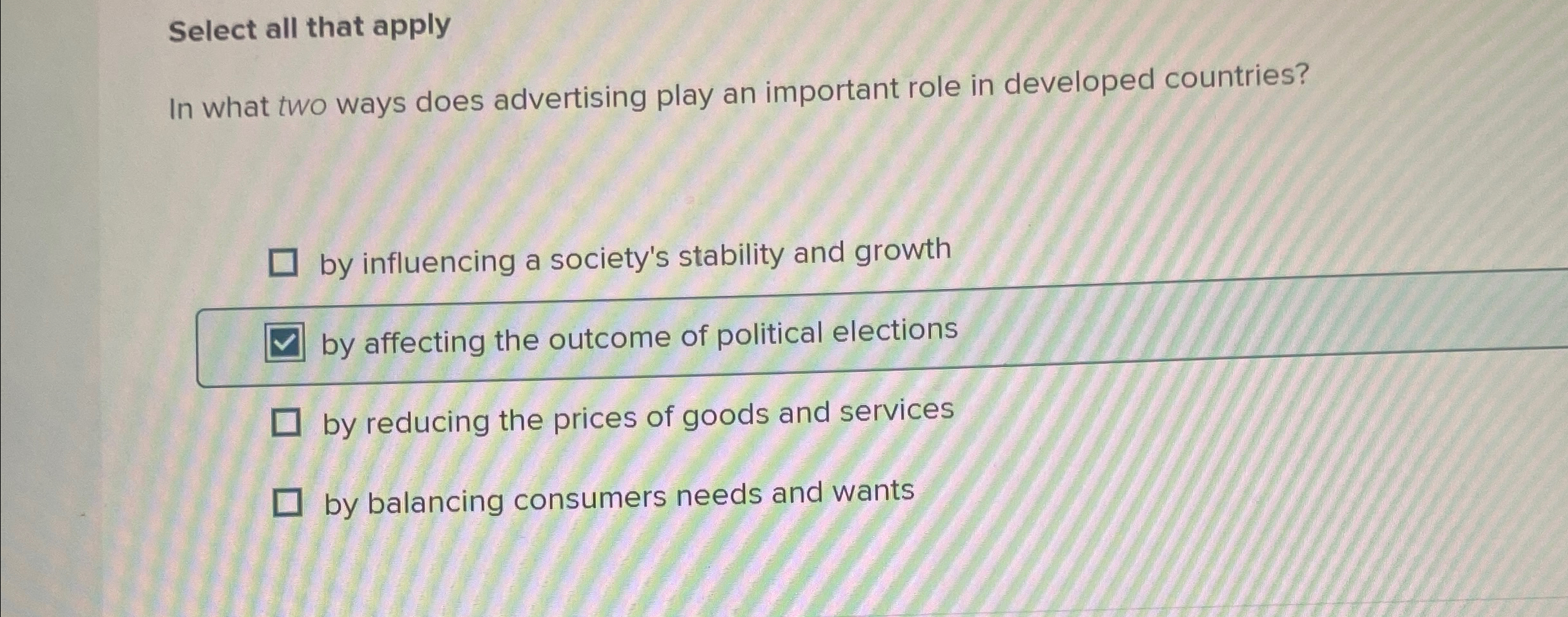 Solved Select all that applyIn what two ways does | Chegg.com