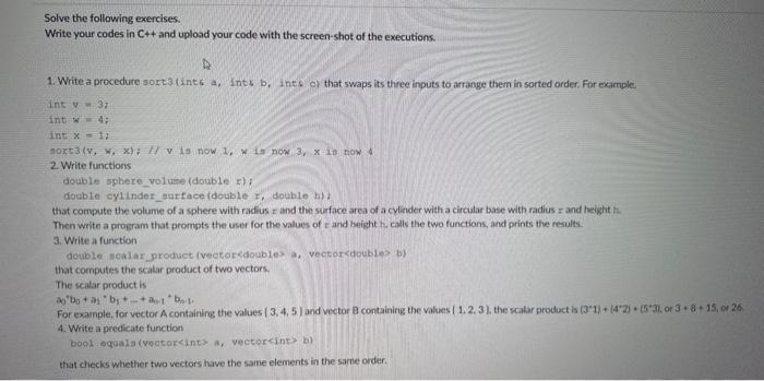 Solved Solve the following exercises. Write your codes in | Chegg.com
