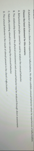 Solved A behavior analyst has a client who experiences | Chegg.com