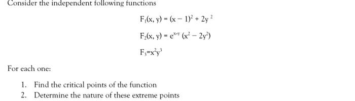 Solved 2 Consider the independent following functions F/(x, | Chegg.com