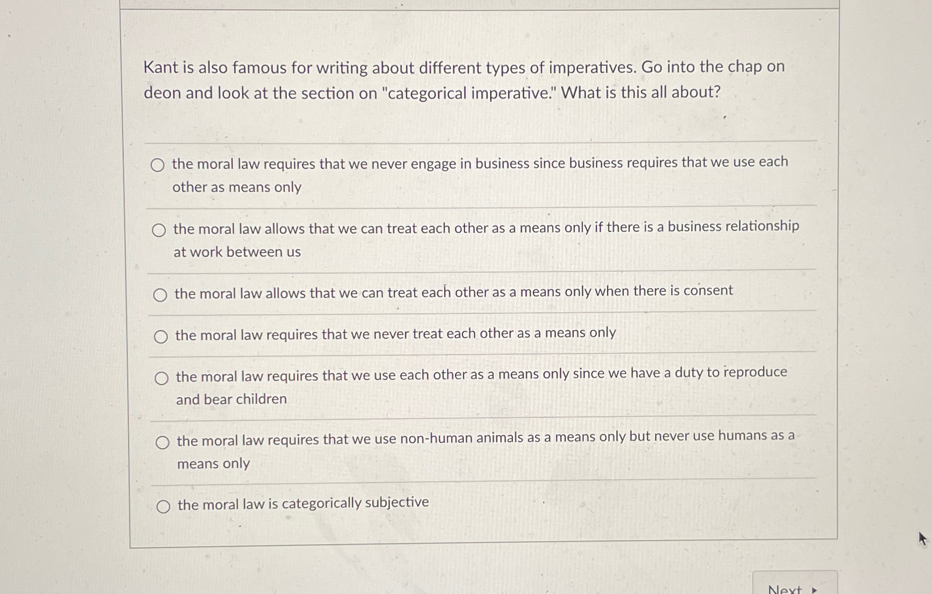 Solved Kant is also famous for writing about different types | Chegg.com