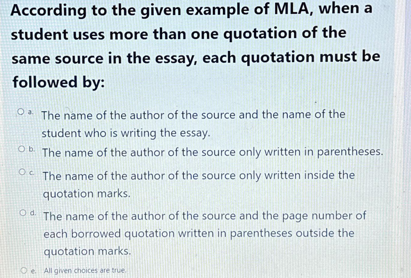 Solved According to the given example of MLA, when a student | Chegg.com