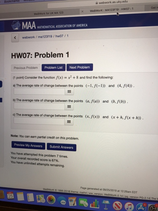 Solved Bookmarks webwork.as.uky.edu Get H WeBWork: MA123F19 | Chegg.com Solved Bookmarks webwork.as.uky.edu Get H WeBWork: MA123F19 | Chegg.com