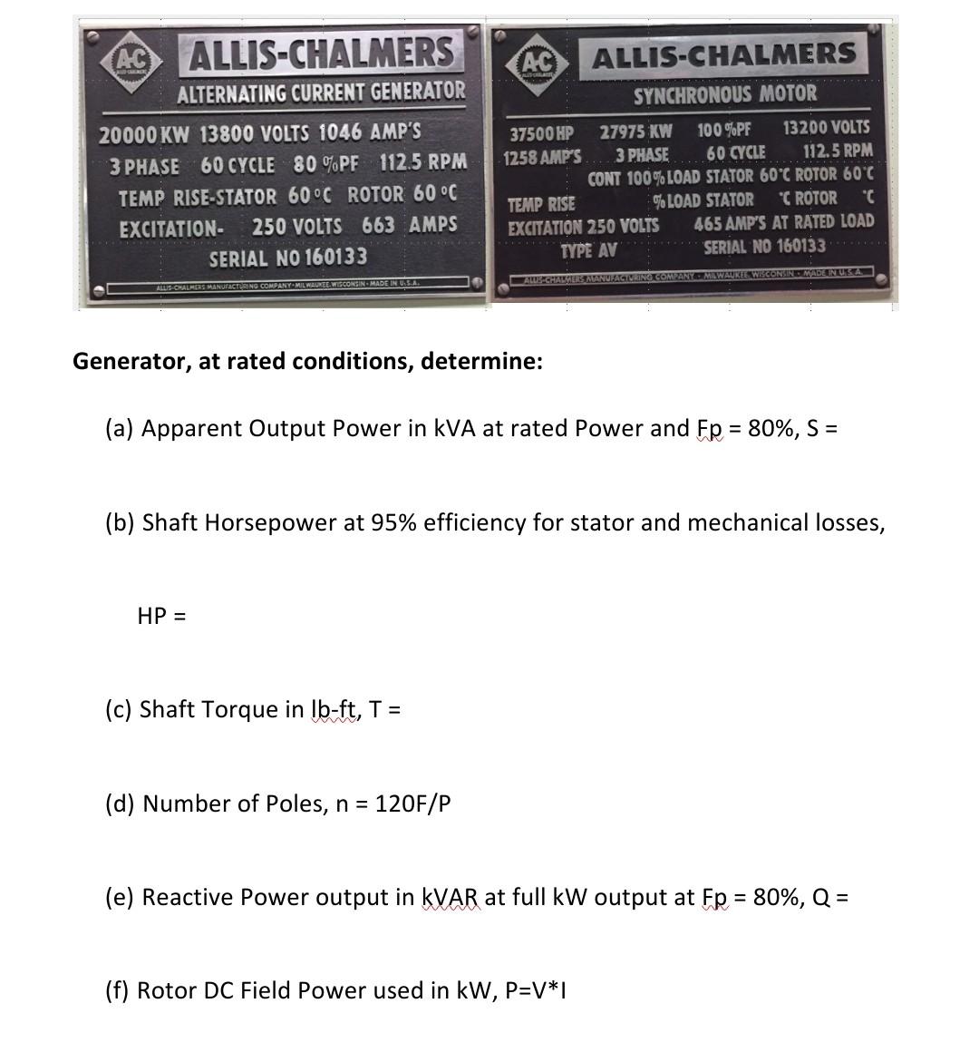 Solved Generator, at rated conditions, determine: (a) | Chegg.com
