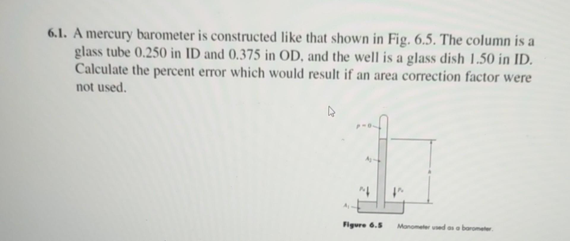 Solved 6.1. A mercury barometer is constructed like that | Chegg.com