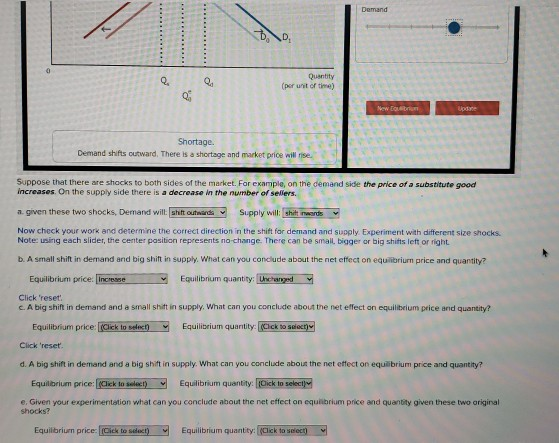 Solved Given the following market interactive: Supply and | Chegg.com