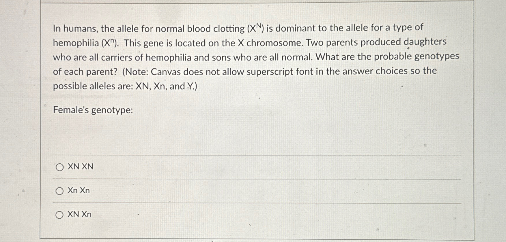 Solved In humans, the allele for normal blood clotting (xN) | Chegg.com