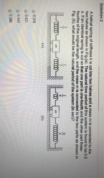 Solved Question 2 A helical spring of stiffness k is cut | Chegg.com