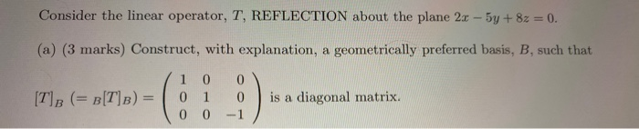 Solved Consider the linear operator, T, REFLECTION about the | Chegg.com