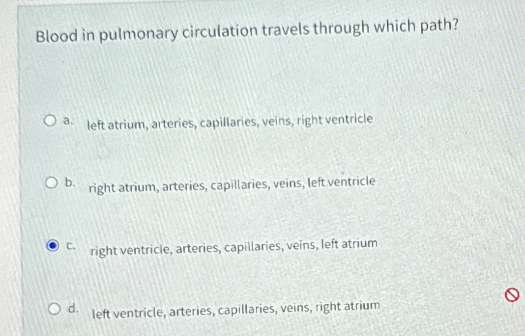 Solved Blood in pulmonary circulation travels through which | Chegg.com