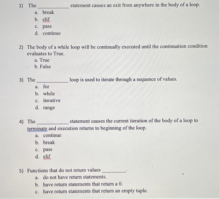 Solved statement causes an exit from anywhere in the body of | Chegg.com