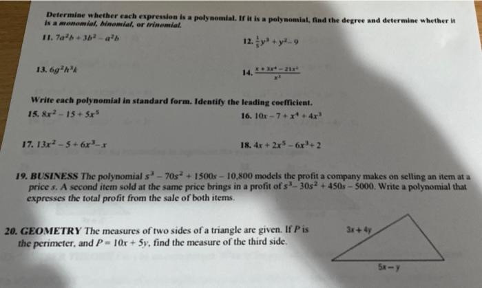Solved Determine whether each expression is a polynomial. If | Chegg.com