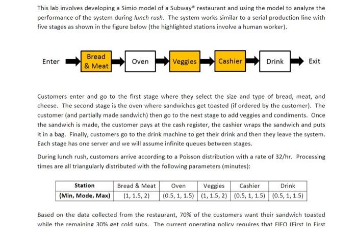 Solved This lab involves developing a Simio model of a | Chegg.com