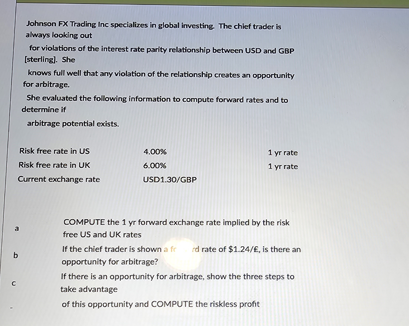 Solved Johnson FX Trading Inc specializes in global | Chegg.com