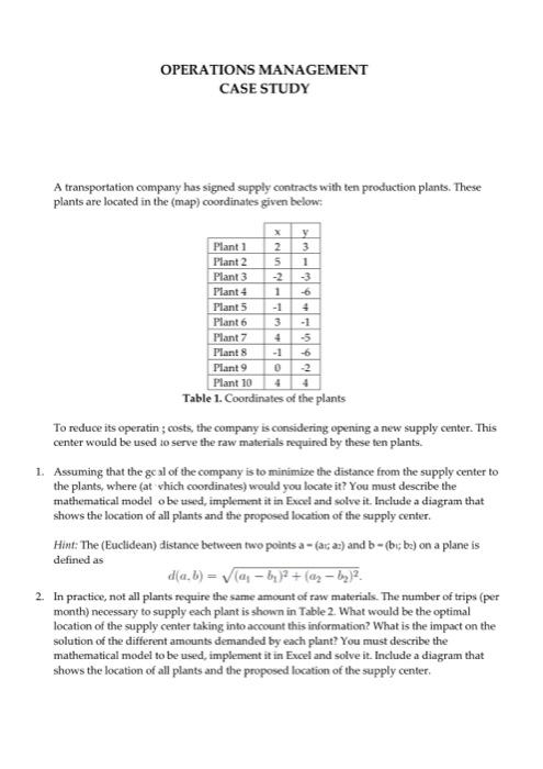 Solved OPERATIONS MANAGEMENT CASE STUDY A transportation | Chegg.com