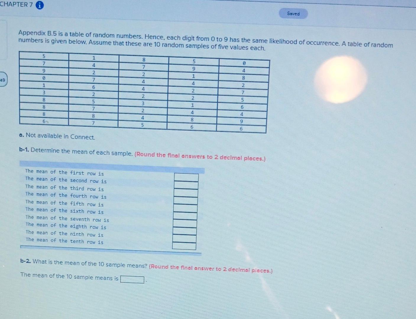Solved CHAPTER 7 Saved Appendix B.5 is a table of random | Chegg.com