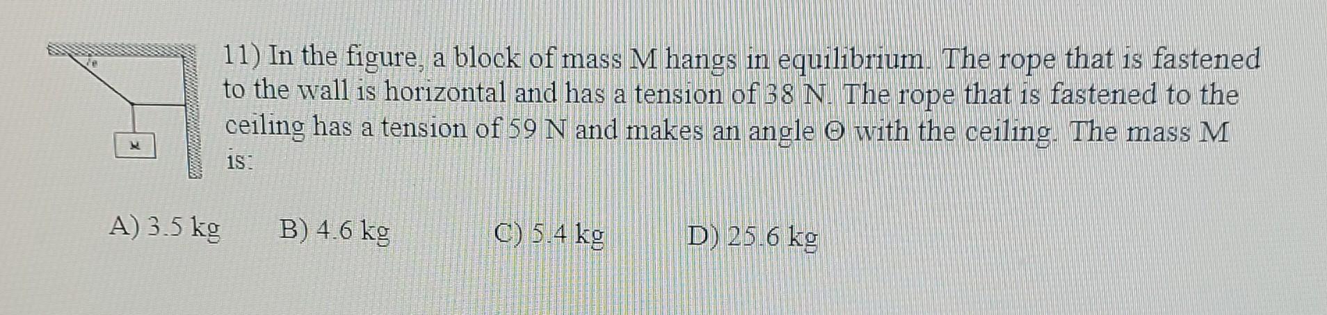 Solved 11) In the figure, a block of mass M hangs in | Chegg.com