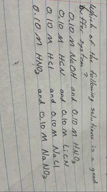 Solved Which of the following solutions is a good buffer | Chegg.com