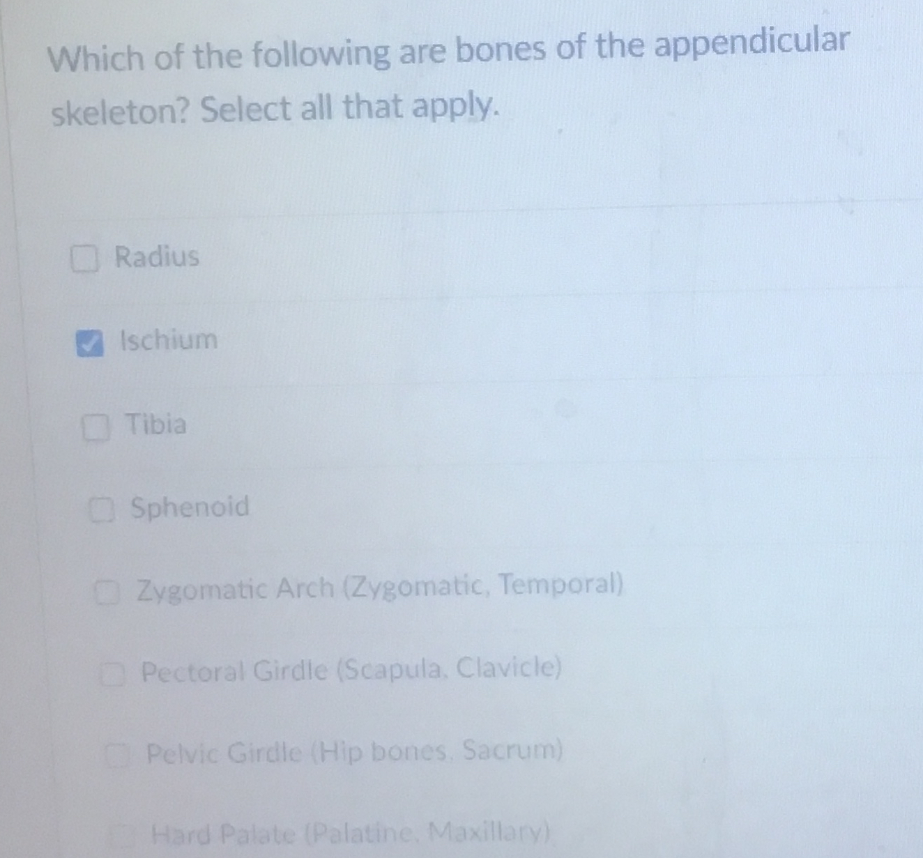 Solved Which of the following are bones of the appendicular | Chegg.com
