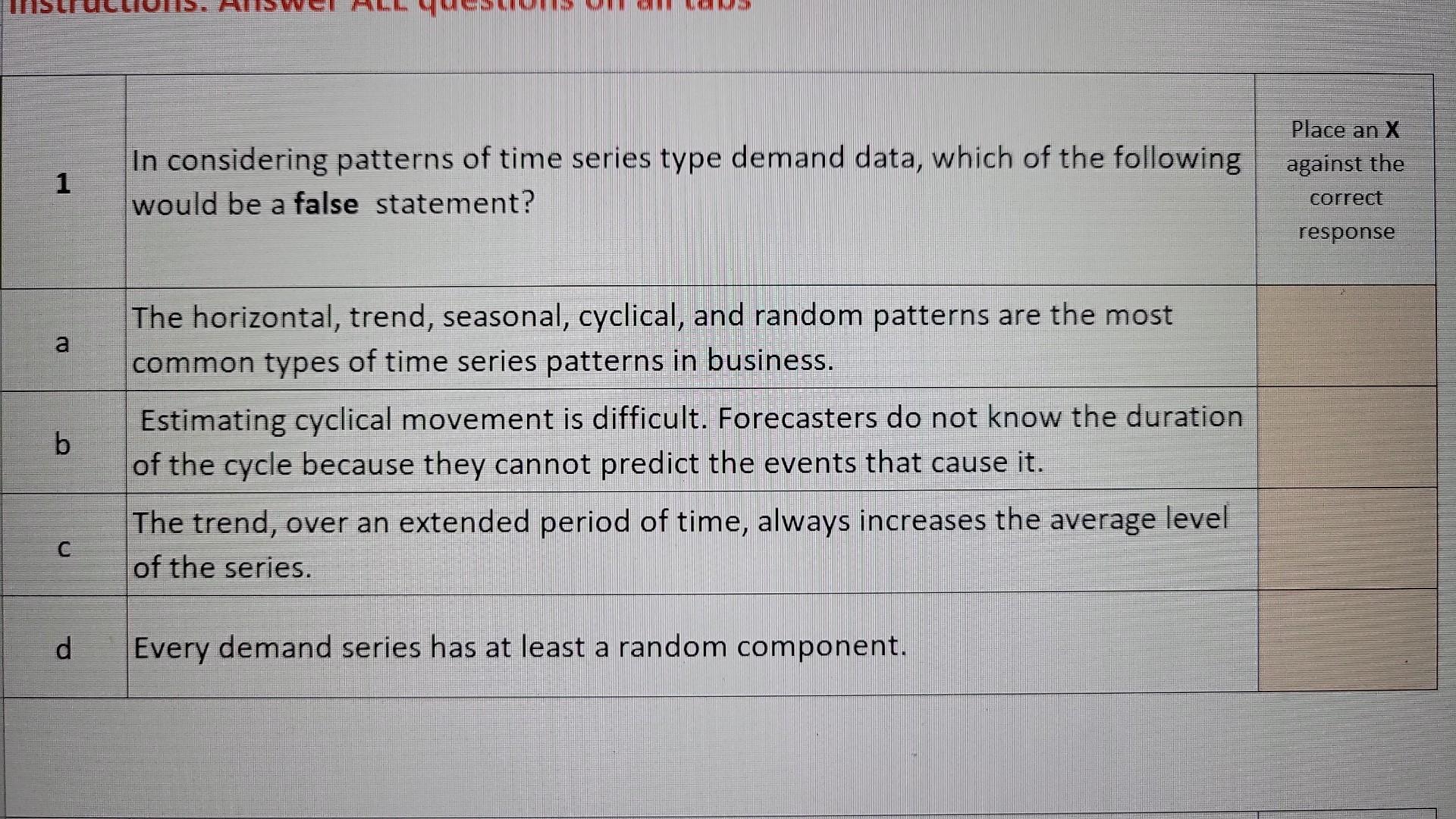Solved in considering patterns of Time series type demand | Chegg.com