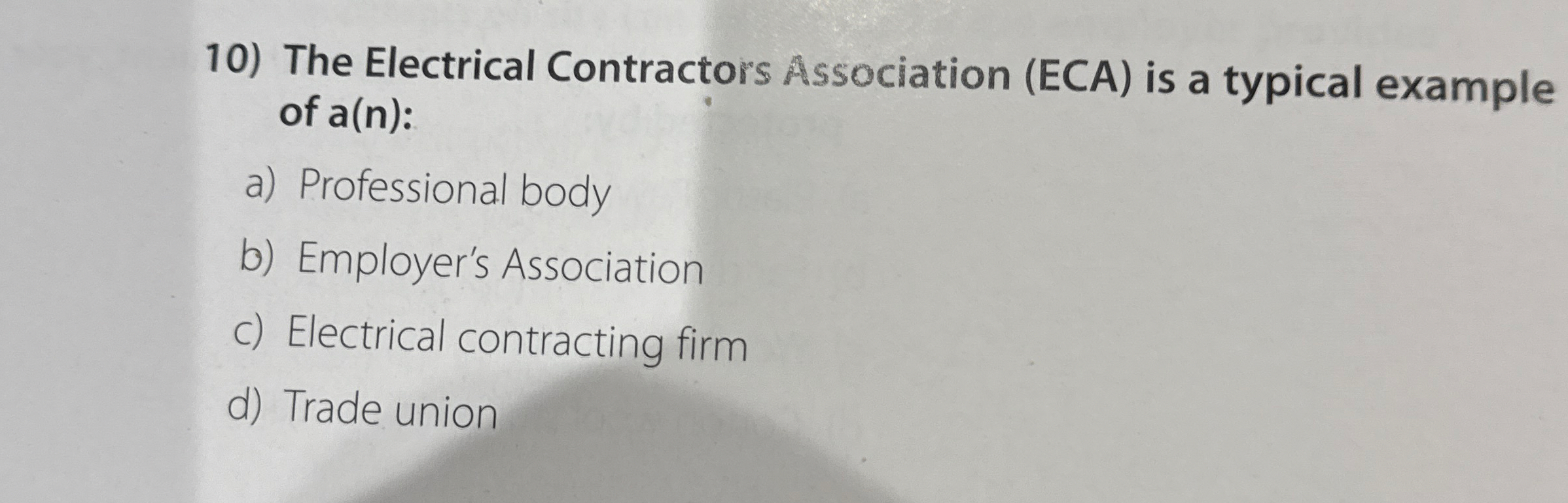 Solved The Electrical Contractors Association (ECA) ﻿is a | Chegg.com