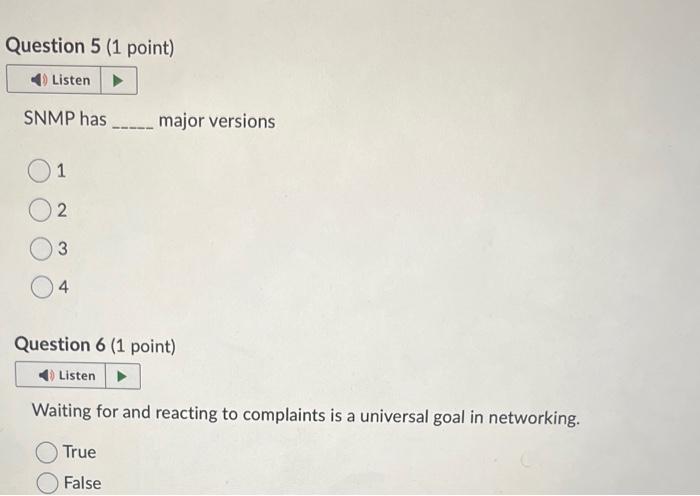 Solved SNMP has major versions 1 2 3 4 Question 6 ( 1 point) | Chegg.com