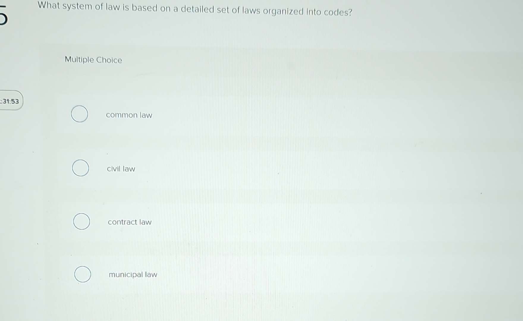 Solved What system of law is based on a detailed set of laws | Chegg.com