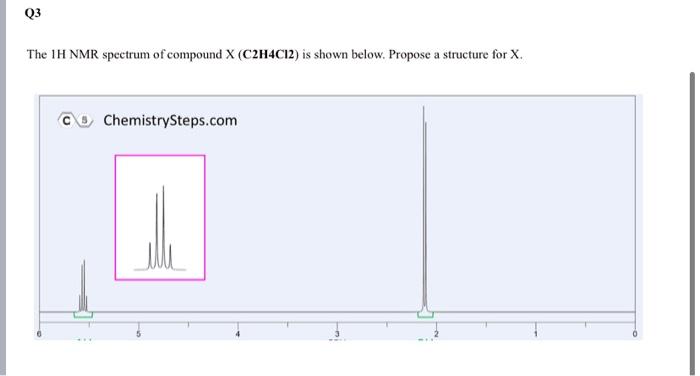 Solved Q3 The IH NMR spectrum of compound X (C2H4C12) is | Chegg.com