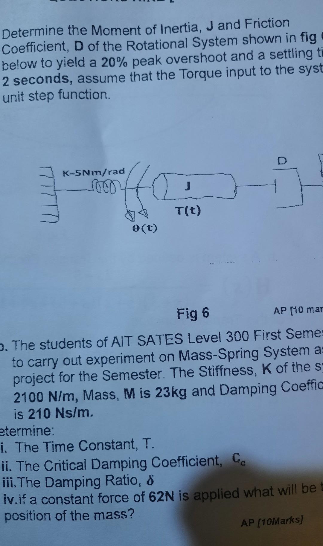 Solved Determine the Moment of Inertia, J and Friction | Chegg.com