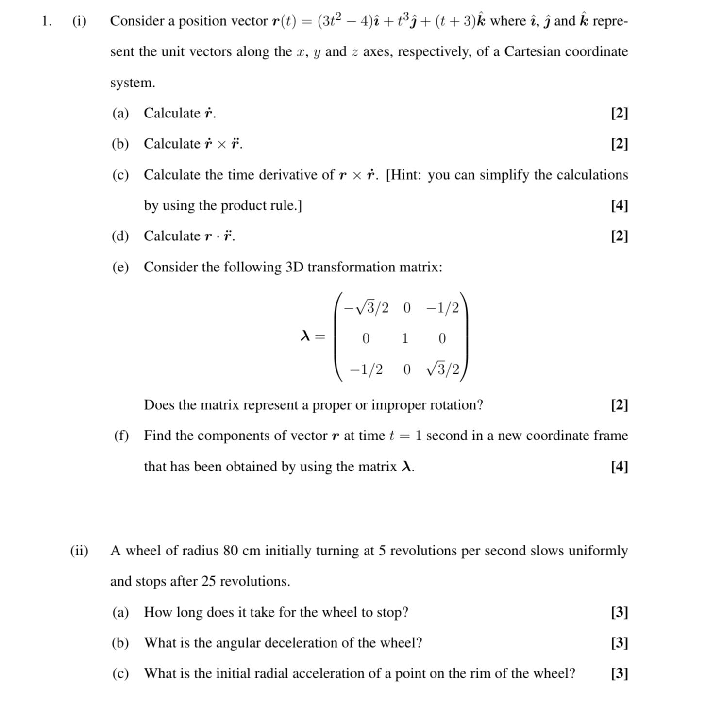 Solved (i) ﻿Consider a position vector | Chegg.com