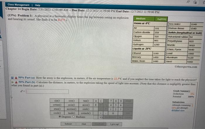 Solved (13\%) Problem 1: A physicist at a fireworks display | Chegg.com