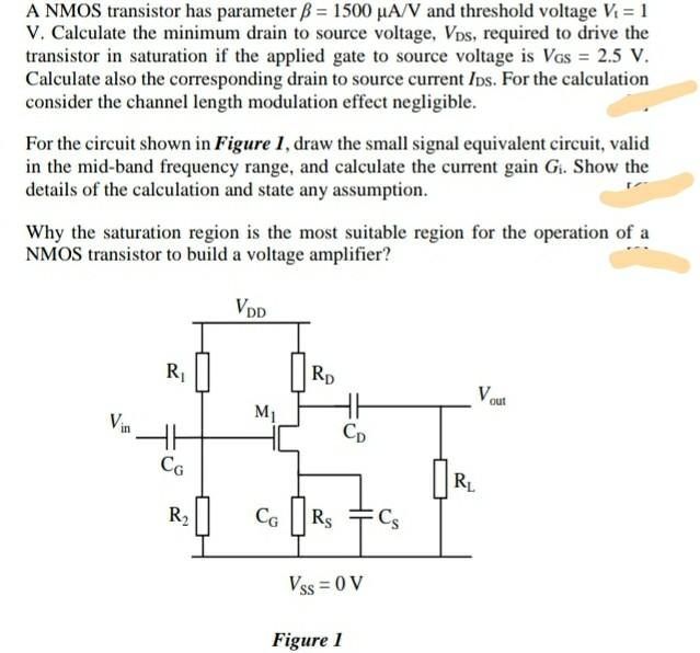 Solved A NMOS transistor has parameter ß = 1500 A/V and | Chegg.com